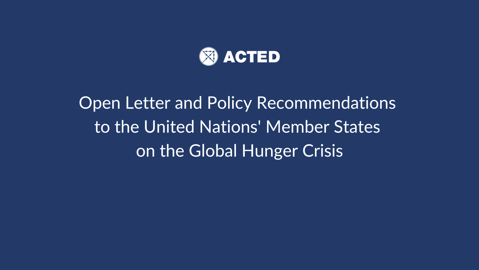 ACTED and 237 Organisations Call on World Leaders to End Global Hunger ...
